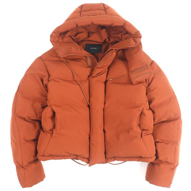 美品▼エンタイアスタジオ 22AW ES2034 SOA PUFFEE SOOT ロゴ刺繍  ジップアップ ダウンジャケット テラコッタ L 正規品 メンズ