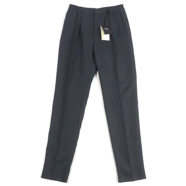 未使用品▼FENDI フェンディ 2021年製 FB0767 リネン混 ロゴ刺繍入り パンツ スラックス ダークグレー 48 イタリア製 正規品　メンズ