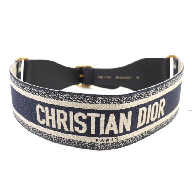 未使用品◇Christian Dior クリスチャンディオール B0001CBTE キャンバス ロゴ刺繍 レザー コンビ ベルト 保存袋付き 伊製 レディース
