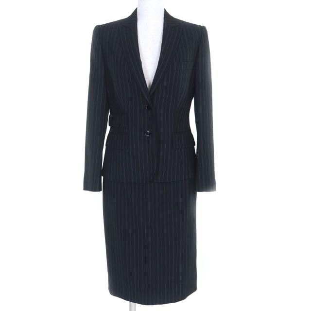 極美品◇DOLCE&GABBANA ドルチェ＆ガッバーナ ウール100% 裏地ロゴ総柄 ストライプ ジャケット スカート セットアップ 伊製 正規品 40
