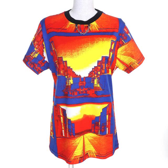 極美品△LOUIS VUITTON ルイヴィトン 23SS コットン100％ シティプリント LVチェーン クルーネック 半袖Ｔシャツ L イタリア製 正規品