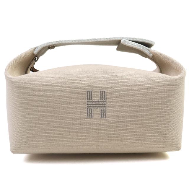 未使用品△HERMES エルメス ブリッド ア ブラック PM コットン100％ ナチュラル シルバー金具 Hロゴ ハンドバック ポーチ フランス製