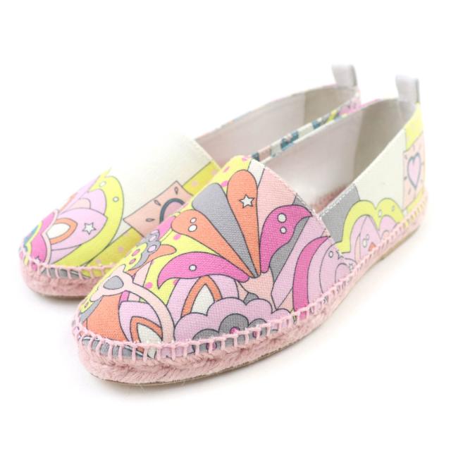 未使用品★HERMES エルメス 191063Z ロゴ入り 総柄 エスパドリーユ スリッポン マルチ 35 箱・保存袋付き スペイン製 レディース