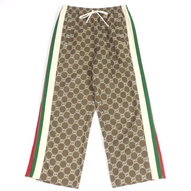 極美品□GUCCI グッチ 671496 インターロッキングG 総柄 ウェブライン トラックパンツ ブラウン XS ハンガー付 イタリア製 正規品 メンズ