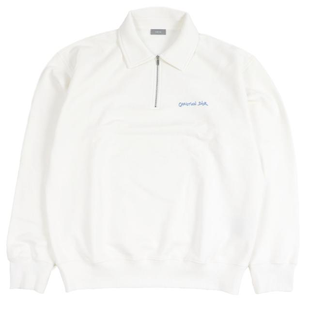 極美品□DIOR ディオール オム 24AW 443J616A0531 ロゴエンブロイダリー ハーフジップ スウェット ホワイト M イタリア製 正規品 メンズ