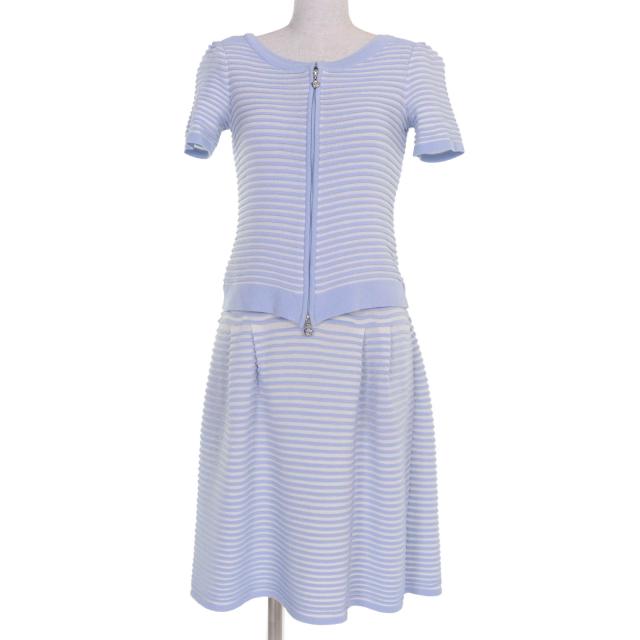 極美品☆Rene ルネ 6522590/6522610 ニット 半袖カーディガン ノースリーブワンピース アンサンブル ライトブルー 36 正規品 レディース