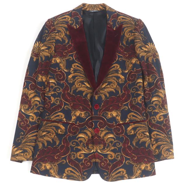 美品□DOLCE&GABBANA ドルチェ＆ガッバーナ 総柄 ベロア切替 MARTINI シングル テーラードジャケット マルチカラー 44 イタリア製 正規品