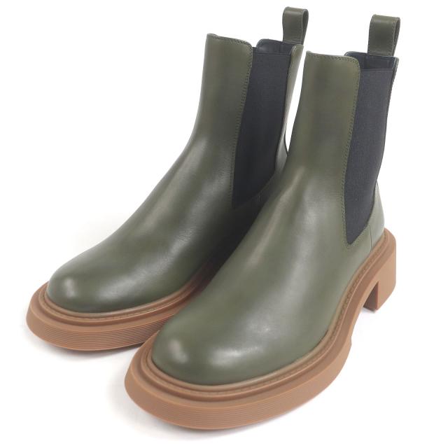 未使用品□LOEWE ロエベ M816S05X21 ロゴ入り レザー サイドゴアブーツ チェルシーブーツ カーキ 40 箱・保存袋付き イタリア製 メンズ