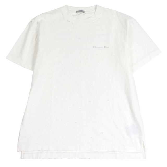 極美品□DIOR ディオール オム 34DJ696A0849 コットン100％ ダメージ加工 ロゴプリント 半袖Ｔシャツ ホワイト L イタリア製 正規品