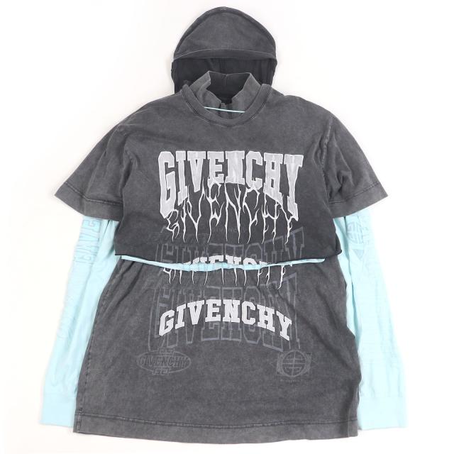 美品□GIVENCHY ジバンシィ 22AW BM71FK3YBT Overlapped Embroidered Tee ドッキングデザイン 長袖Ｔシャツ チャコール L 正規品 メンズ