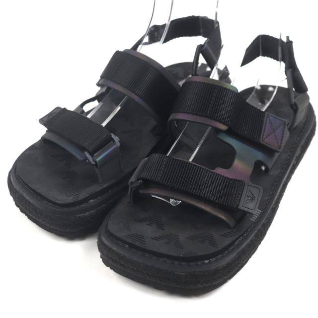 未使用品▼EMPORIO ARMANI エンポリオ アルマーニ X4P112 ナイロン ロゴデザイン ストラップサンダル ブラック US7 UK6 25cm メンズ