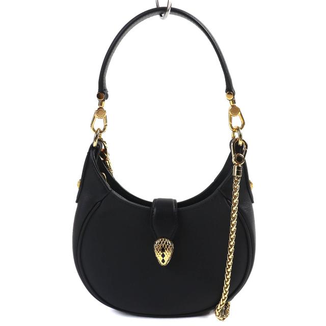 未使用品△BVLGARI ブルガリ 292051 セルペンティ エリプス スモール 2WAY レザー ハンドバック チェーン ショルダーバッグ ブラック