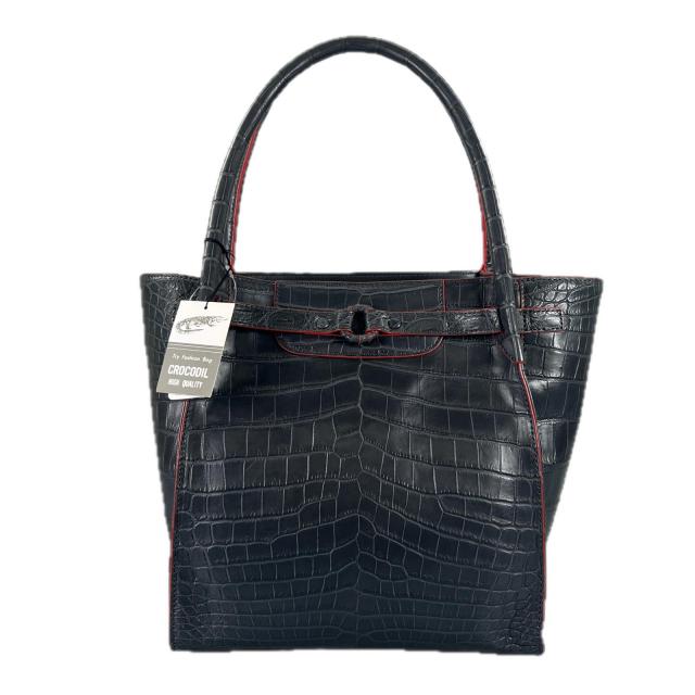 未使用品▲Alumuco アルムコ クロコダイル トートバッグ ハンドバッグ チャコールグレー ゴールド金具 保存袋付き 正規品 レディース