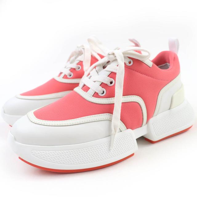 極美品☆HERMES エルメス 24SS ギガ レザー レースアップ ローカットスニーカー ホワイト ピンク 36 箱・保存袋付 イタリア製 レディース