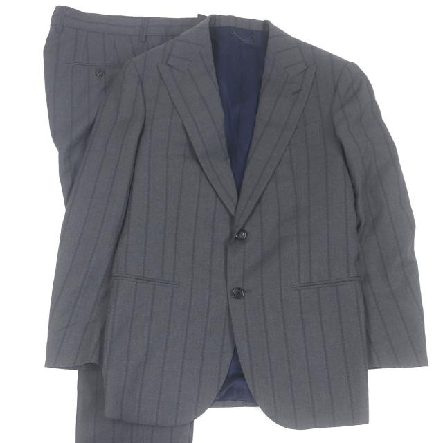 極美品□LOUIS VUITTON ルイヴィトン 25SS HSFJ8E PONT NEUF FIT LVロゴ ピークドラペル シングルスーツ グレー 46 イタリア製 正規品