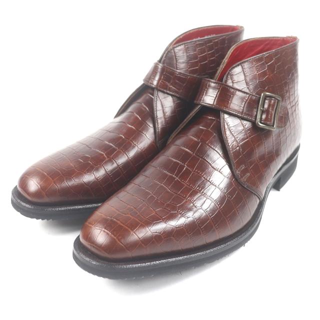 極美品□REGAL リーガル レザー クロコダイル型押し BUILT TO ORDER SYSTEM チャッカーブーツ アンクルブーツ ブラウン 26 箱付き 日本製