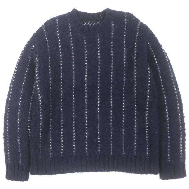 未使用品▼Sacai サカイ 23AW 23-03202M Jacquard Knit Pullover アルパカ・モヘア混 ストライプ柄 ニットセーター 紺 4 正規品 メンズ