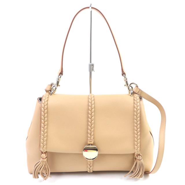 極美品★Chloe クロエ PENELOPE ペネロペ ロゴ金具付 2WAY カーフレザー ショルダーバッグ ハンドバッグ ベージュ 保存袋付き レディース