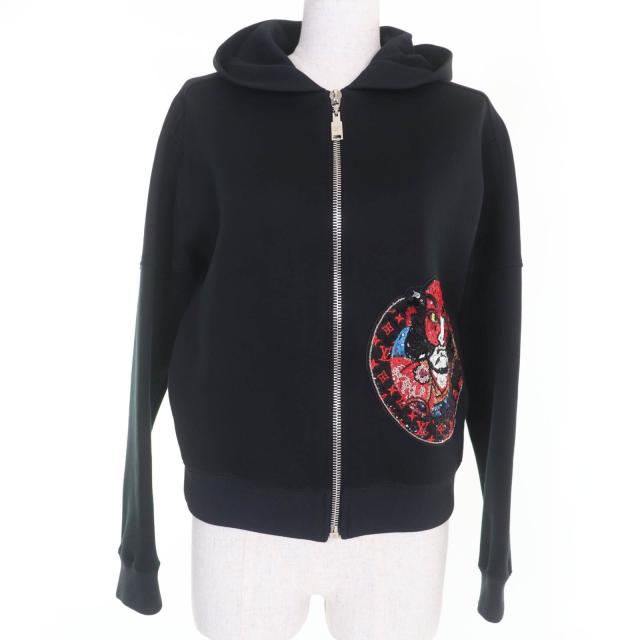 極美品☆LOUIS VUITTON KANSAI YAMAMOTO ルイヴィトン 山本寛斎 カブキ・フーディー フロントZIP 長袖 パーカー ブラック XS レディース