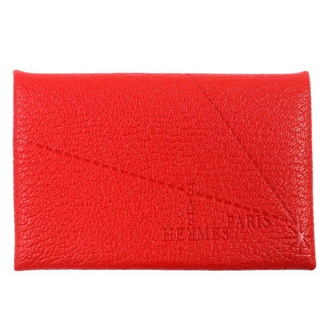 美品△HERMES エルメス カルヴィ シェーブル ルージュクー シルバー金具 岩田屋限定 名刺入れ カードケース D刻印 仏製 レディース