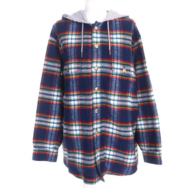 極美△CELINE セリーヌ 2W16B029X トリオンフ金ボタン キルティングチェック オーバーサイズ フーディー ジャケット ネイビー 36 正規品