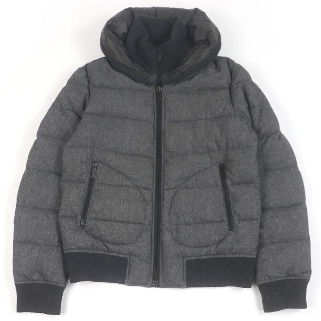 美品□ARMANI COLLEZIONI アルマーニコレッツォーニ ウール レイヤードデザイン ショールカラー ダウンジャケット グレー 48 正規品