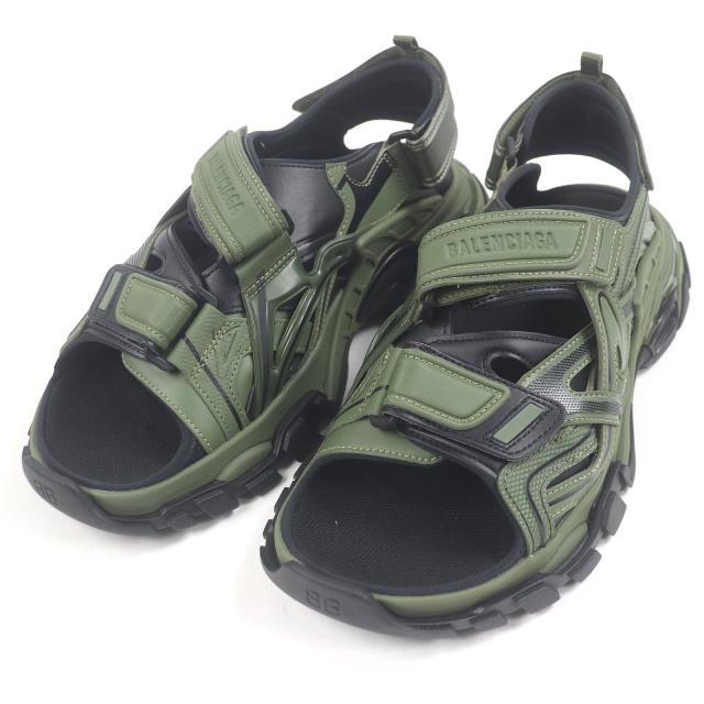 未使用品□BALENCIAGA バレンシアガ 617542 ロゴ入り TRACK SANDAL トラックサンダル ストラップサンダル カーキ 28.5 箱・保存袋付き