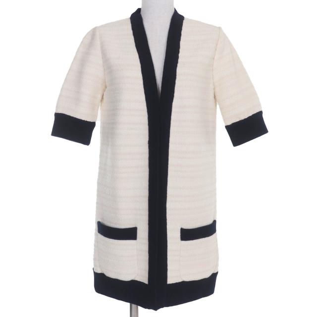 極美品☆GUCCI グッチ 490346 ウール コットン フロントオープン ツイード ノーカラーコート アイボリー M イタリア製 正規品 レディース