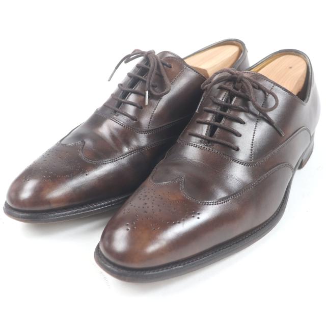 良品□HERMES JOHN LOBB エルメス ジョンロブ JOHN レザー ウィングチップ メダリオン レースアップ ドレスシューズ 茶 40.5 英国製