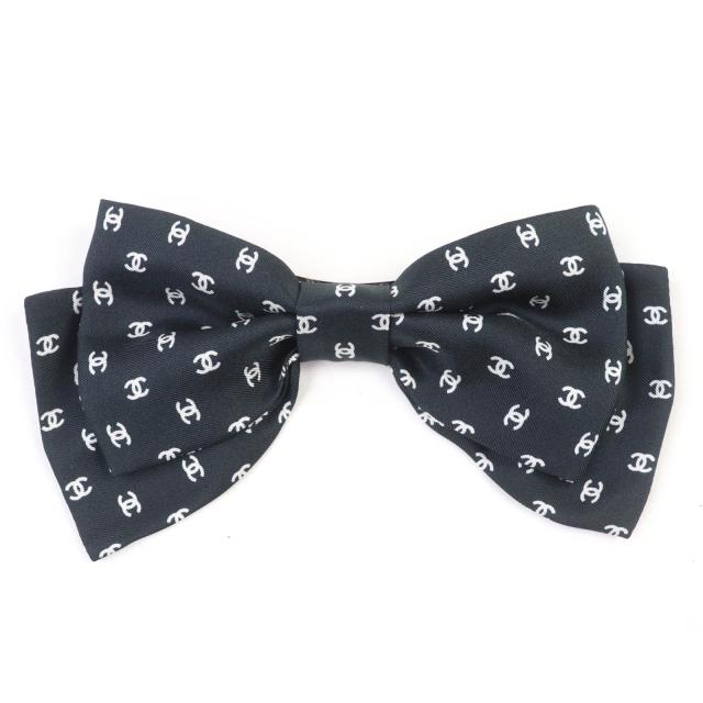 未使用品☆CHANEL シャネル 25P シルク100％ ココマークデザイン リボンバレッタ ヘアアクセサリー ブラック 箱付 イタリア製 レディース