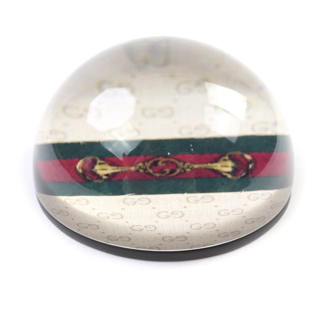 未使用品★GUCCI グッチ ガラス ホースビット シェリーライン インターロッキングG ペーパーウェイト クリア 箱付き イタリア製