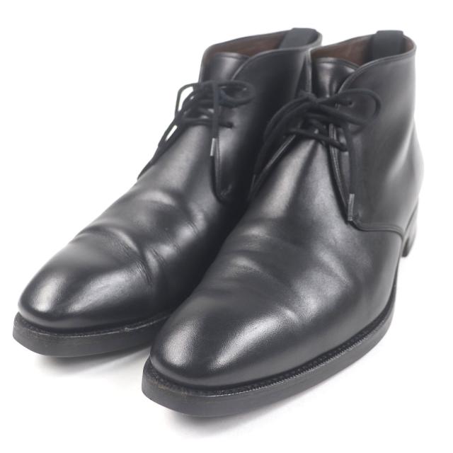 良品□CARMINA カルミナ レザー グッドイヤーウェルト製法 レースアップ チャッカーブーツ アンクルブーツ ブラック 8 保存袋付き メンズ