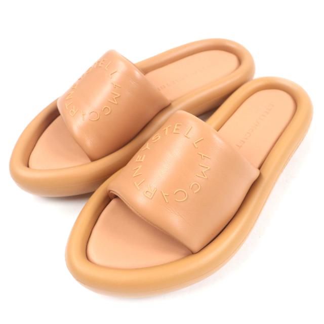 極美品◇Stella McCartney ステラマッカートニー 810050 サーキュラーロゴ フェイクレザー エアスライド サンダル 茶系 36 箱・保存袋付