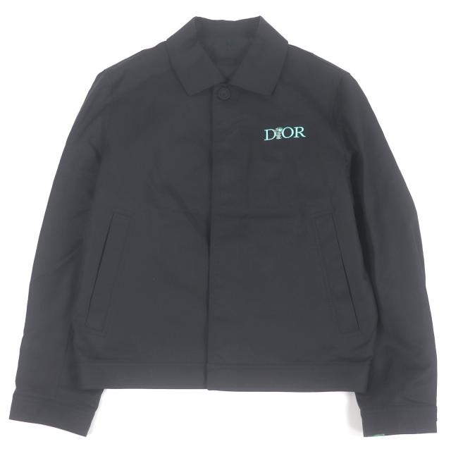 極美品□DIOR ディオール オム 293C440A4451 ジャルダン カプセルコレクション ロゴ刺繍 カバーオール ブルゾン 黒 48 イタリア製 正規品