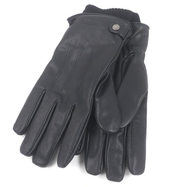 未使用品□COACH コーチ F54183 ヤギ革 ロゴシルバーボタン 3WAY ウールインナー レザーグローブ 手袋 ブラック L 正規品 メンズ