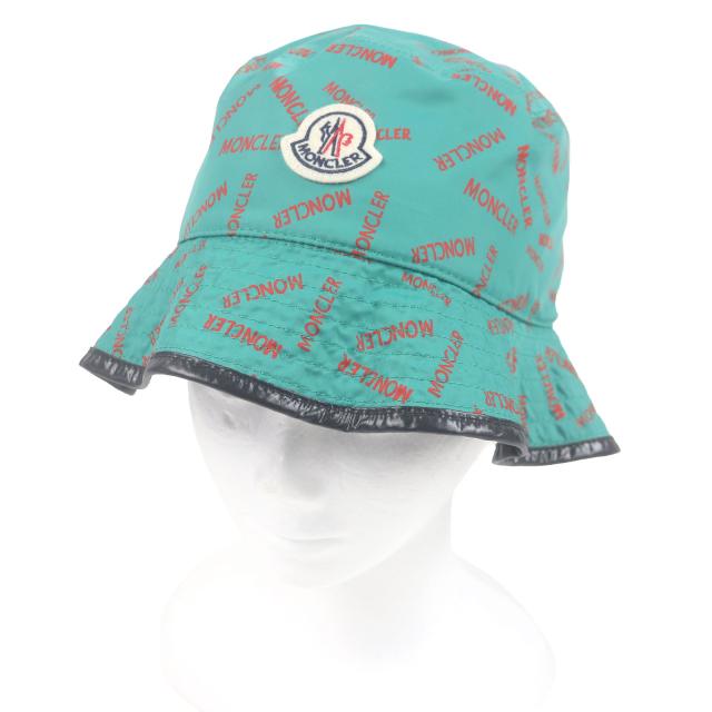 未使用品□MONCLER モンクレール 2021年製 BUCKET HAT ロゴ総柄 リバーシブル バケットハット グリーン ブラック L イタリア製 正規品