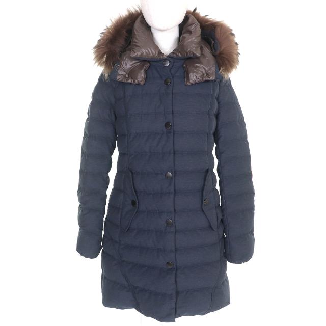 美品△DUVETICA デュベティカ ANDROCLEA アンドロクレア エルボーレザーパッチ ラクーンファー・フード付き ダウンコート 42 正規品