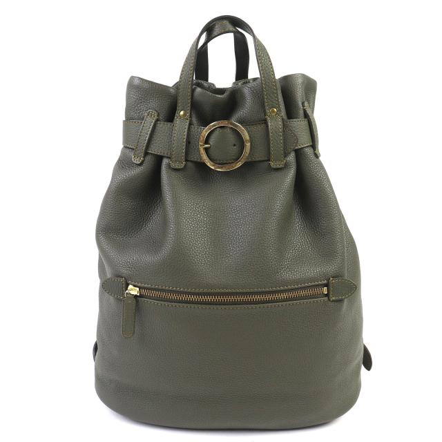 美品△Felisi フェリージ 16/35-LD ロゴバックル 2WAY レザー トートバッグ リュック・デイパック ダークグリーン 伊製 定価132000円
