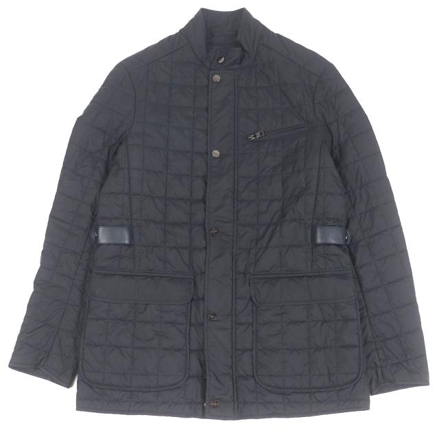 良品□Salvatore Ferragamo サルヴァトーレフェラガモ 中綿入り キルティングジャケット パファージャケット ネイビー 46 正規品 メンズ
