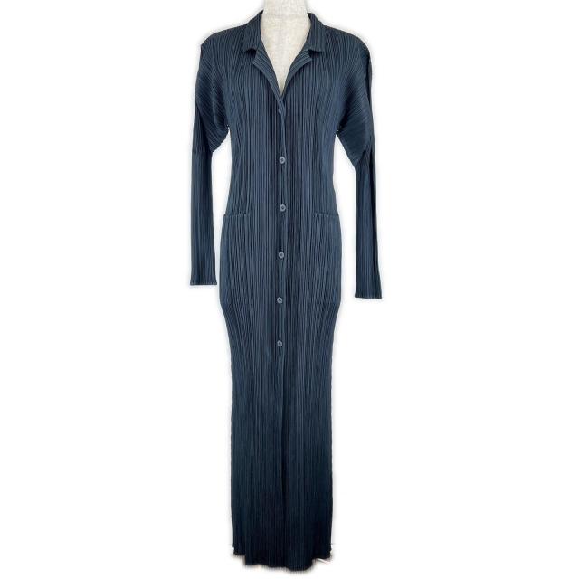 極美品▲PLEATS PLEASE プリーツプリーズ イッセイミヤケ PP13-JA535 ロング丈 ワンピース チャコールグレー 3 日本製 正規品 レディース