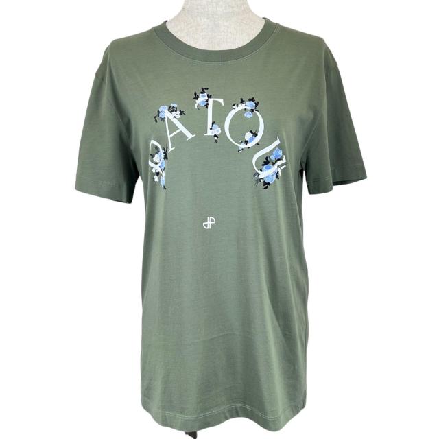 極美品▲PATOU パトゥ 22SS オーガニックコットン100％ フローラルロゴ 半袖Ｔシャツ グリーン XS 正規品 レディース