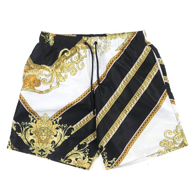 美品○VERSACE ヴェルサーチ 1006004 メデューサプリント スイムショーツ ショートパンツ ブラック イエロー ホワイト 46 正規品 メンズ