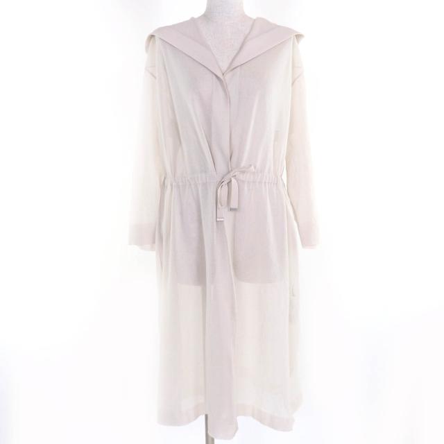 極美品◇FOXEY フォクシー 42849-KAJ0002TM ロゴ金具付 ウエストドローストリング コットン カーディガン ライトグレー 約Mサイズ 正規品