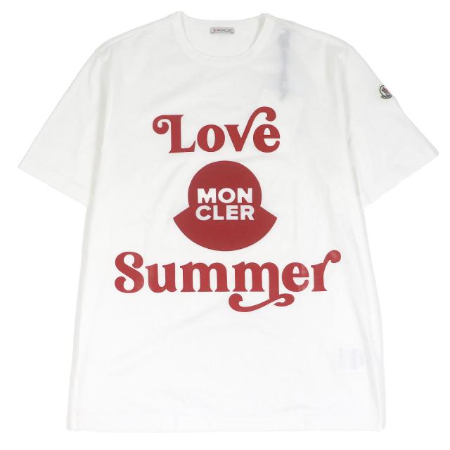 未使用品□MONCLER モンクレール 2020年製 MAGLIA T-SHIRT コットン100％ Love Summer ロゴプリント 半袖Ｔシャツ ホワイト L 正規品