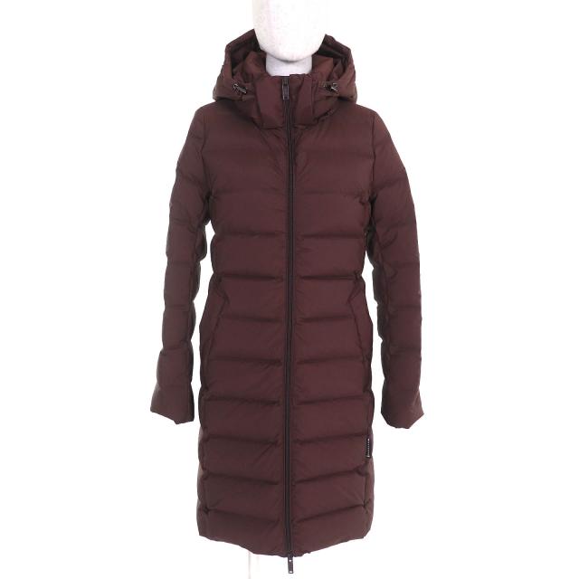極美品△MACKINTOSH LONDON マッキントッシュ ロンドン ロゴレザータグ フード付き ジップアップ ダウンコート ダークブラウン 36 正規品