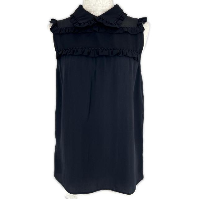 極美品▲Miu Miu ミュウ ミュウ MK1034 シルク100％ ノースリーブ ブラウス ブラック 40 イタリア製 正規品 レディース