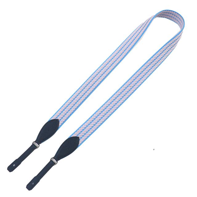 極美品△HERMES エルメス カヴァル トゥーゴー 25mm キャンバス レザー シルバー金具 ショルダーストラップ ブルー グレー ネイビー