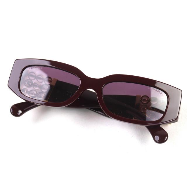 極美品△CHANEL シャネル 5544-A ココマーク オーバル シェイプ アイウェア サングラス バーガンディ ゴールド 53□17 140 デモレンズ