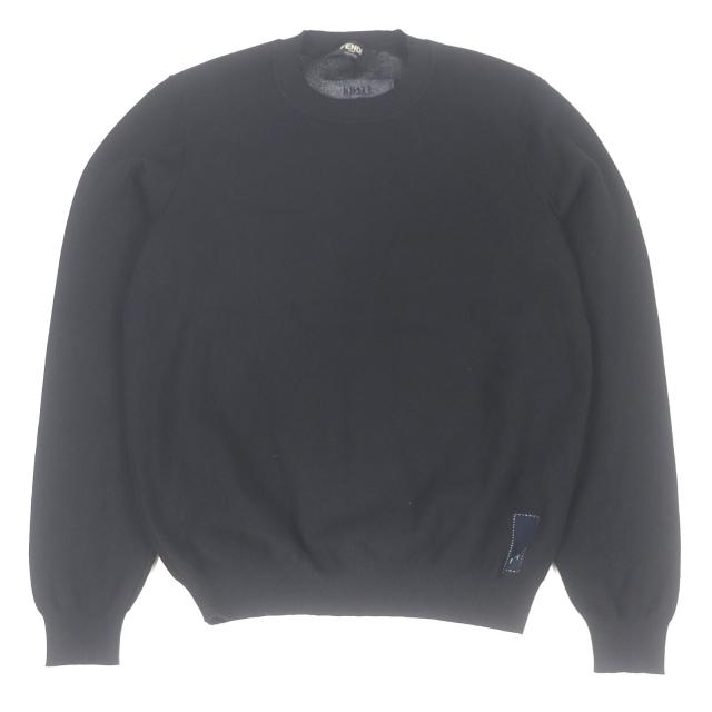 美品□FENDI フェンディ 2022年製 FZX030 ロゴ入り クルーネック ロングスリーブニット セーター ブラック 48 イタリア製 正規品 メンズ