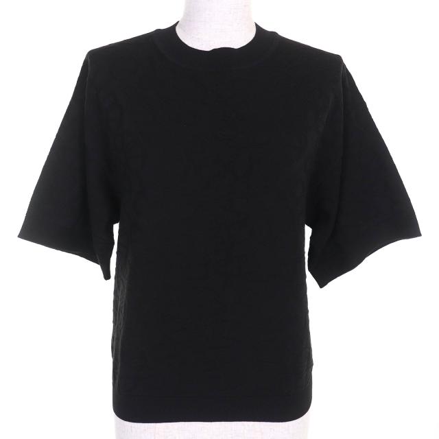 極美品△HERMES エルメス 24SS 4E2649DC ナウサ・シェーヌ シルク コットン シェーヌダンクル柄 クルーネック 半袖ニット ブラック 36